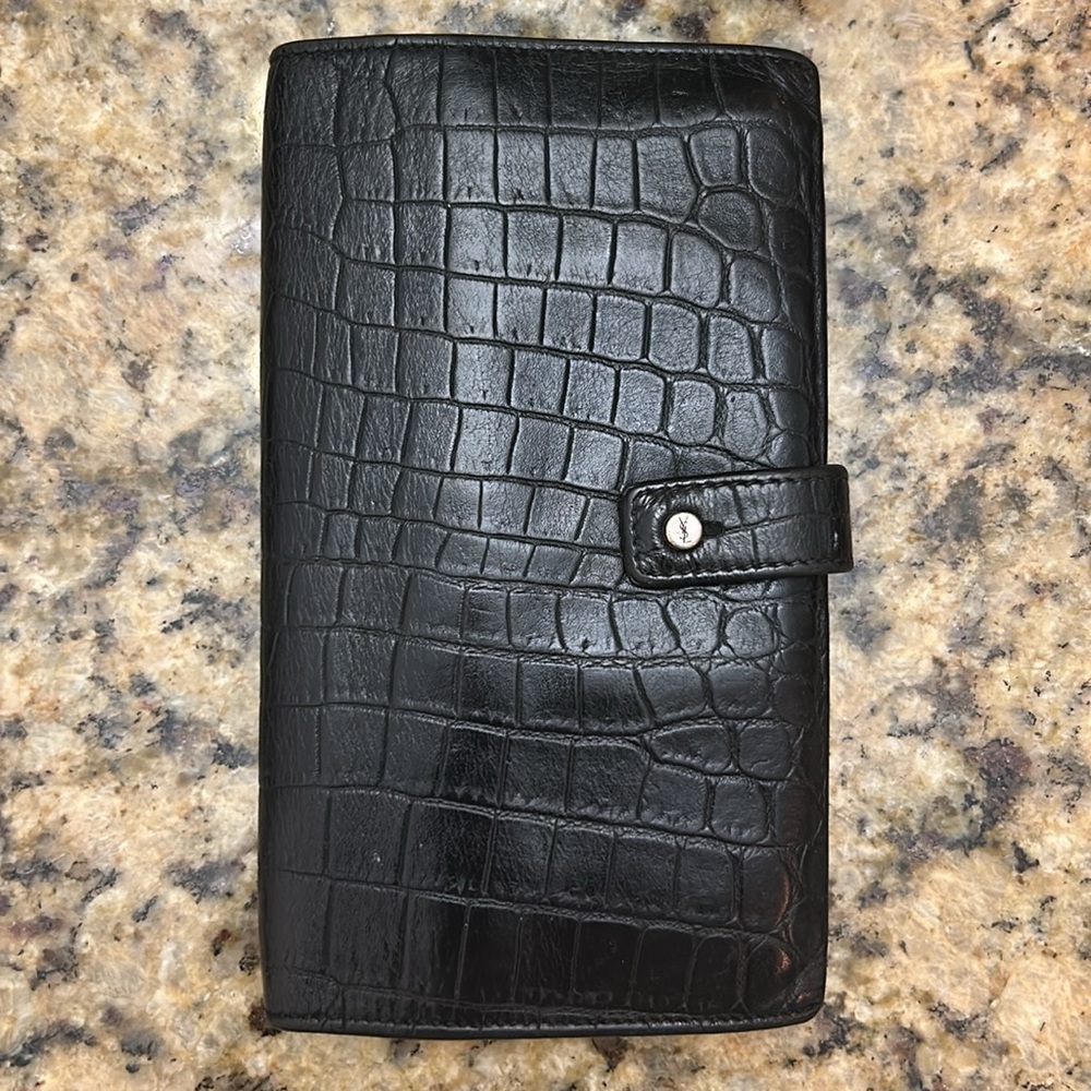 Ysl Authentic Croc Embossed Long Wallet - Gem